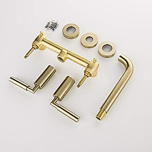 RBROHANT Brushed Gold Wall Mount Bathroom Faucet, Wall Mounted Sink Faucet, Dual Handle, Solid Brass, Rough-in Valve Included