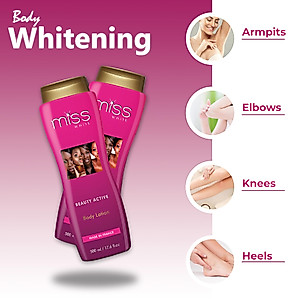 FAIR & WHITE-Miss White, Skin Brightening Body Lotion – 13.5 Fl oz / 400 ml – Moisturizing, Hydrating Lotion, Helps to Reduce pigments on: Body, Elbows, Knees and Armpits