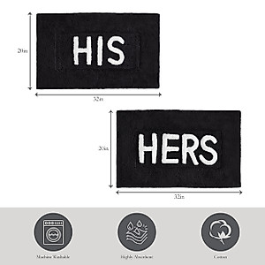 Creative Home Ideas Cotton 2-Piece Bath Rug Set - Soft Cotton Bath Mat - Bathroom Decor - Water Absorbent and Machine Washable - Measures 20"x32" - His & Hers - Black