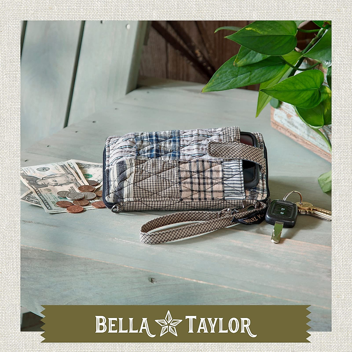 Bella Taylor Cell Phone Wristlet Wallet for Women with Smartphone Pocket and RFID Protection, Ashmont Grey Patchwork