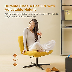 Nouhaus Linechair Criss Cross Chair, Armless Cross Legged Office Chair No Wheels, Adjustable Wide Seat Swivel Vanity Chair Computer Task Chair (Yellow)