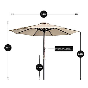 SUNNYARD 9Ft Wooden Market Patio Umbrella Outdoor Garden Yard Umbrella with Pulley Lift for Beach Deck, Taupe