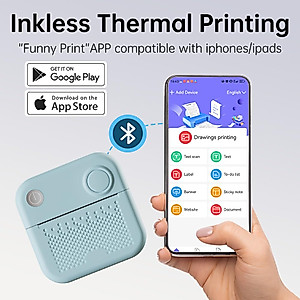 Mini Printer Sticker Thermal Printer with 3 Rolls Paper, Bluetooth Portable Phone Printer,Study Printer for Pictures, Photos, Journals, DIY, Compatible with Phone & Tablet…