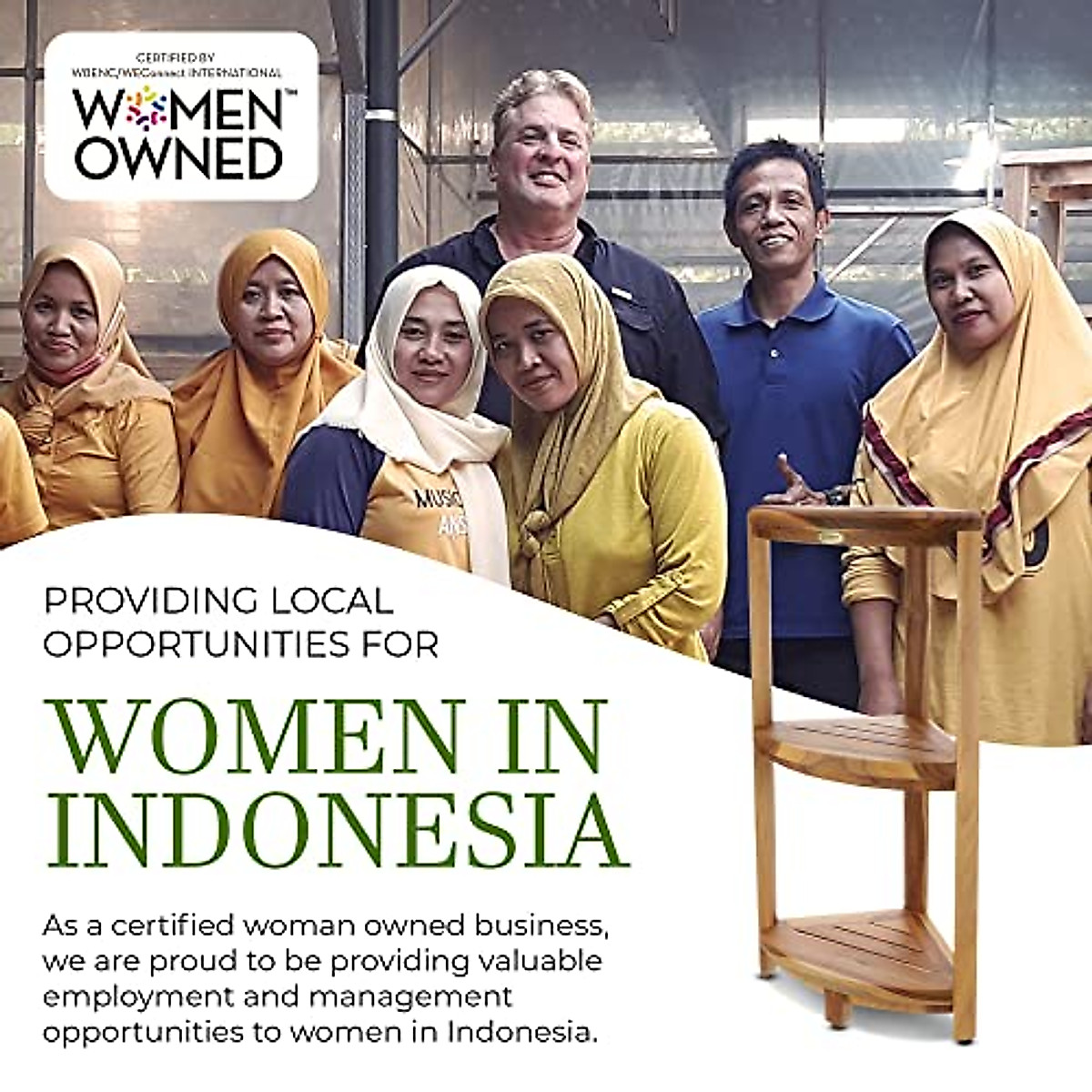 EcoDecors Snazzy Corner Teak Shower Corner Shelf 33" Radius 18” Tall Natural Wood Corner Shower Seat Spa Bench with Shelf Corner Stool for Shower in Earthy Teak Finish