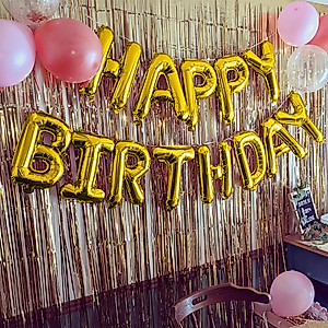 23pcs Birthday Balloons Banner, 3D Gold Premium Mylar Foil Ecofriendly Letter Happy Birthday Banner with 5pcs Star Balloons Kits for Kids Girls Boys Men Adults Birthday Party Decorations Supplies