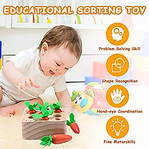 XPIY Montessori Toys for Babies 6-12 Months, Educational Shape Sorting Toys for Toddler Fine Motor Skill Development, Carrots Harvest Wooden Puzzle, Gift for Kids First Birthday