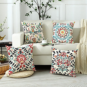 Cirzone Outdoor Pillows, Outdoor Pillow Covers 18x18 Set of 4 Waterproof Decorative Throw Pillow Covers Boho Decorations for Patio, Garden, Balcony