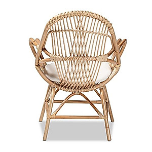 bali & pari Jayden Modern Bohemian White Fabric Upholstered and Natural Rattan Accent Chair