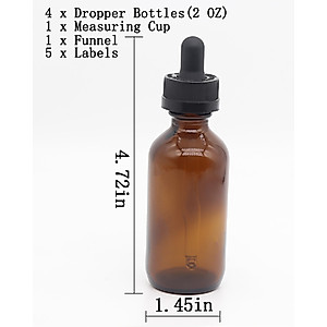 Toaazhy 4 pack,amber glass dropper bottles 2 oz,60 ml dark empty tincture bottles with dropper,alcohol,hair oil bottle,perfume,essentia,small,eye,droppers for oils,medicine,pipette,drip drop,travel