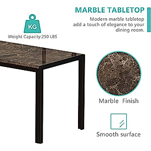 tantohom 5 Piece Faux Marble Dining Table Set- Space Saving Kitchen Table and Chairs for 4, Modern Style Table Set with 4 Leather Chairs and Perfect for Dining Room, Kitchen, Breakfast Corner