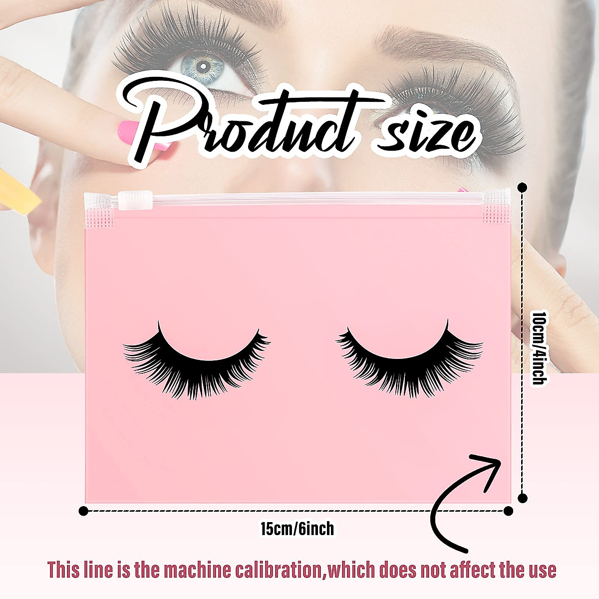 100 Pieces Eyelash Aftercare Bags Eyelash Makeup Bags Empty Lash Cosmetic Pouch Travel Make Up Cases Toiletry Bag Eyelash Pattern Zippered Pouch Bags for Women(EVA,Classic Style)