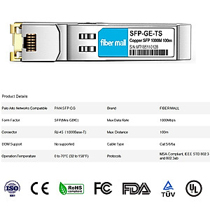 fiber mall SFP to RJ45 for Palo Alto Networks PAN-SFP-CG 1000BASE-T Mini GBIC SFP Copper RJ-45 100m Transceiver Module