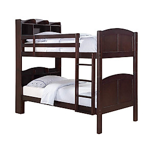 Benjara Arched Panel Design Twin Bunk Bed with Bookcases, Brown