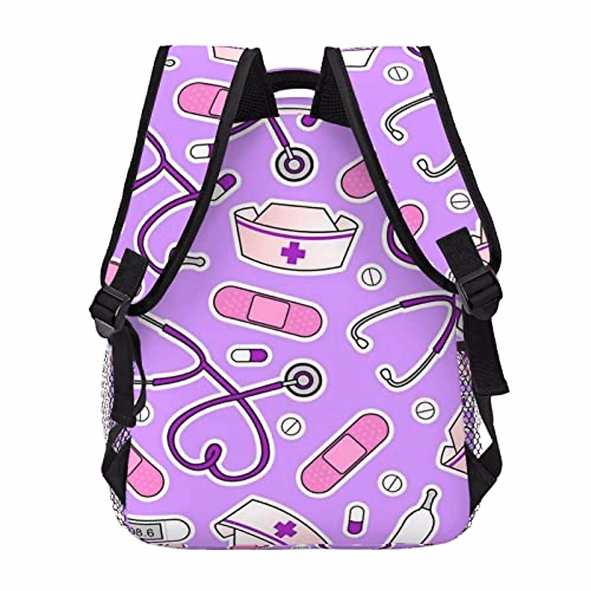 DMORJ Nurse Pattern Purple Lightweight Casual Student Backpack =>> Light And Portable, Suitable For School, Work, Weekend Vacation, Travel, 7.8x11.4x15.7 Inch