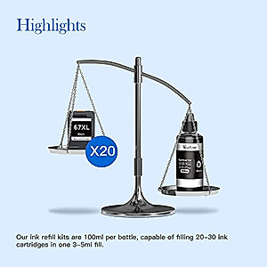 Valuetoner Ink Refill Kit for HP Printer Cartridges for HP67 67XL 63 63XL 65 65XL 61 61XL 950 950XL 951XL 902XL 952XL Ink Cartridge, 100ML x 5 Bottles with Syringes (2 Black 1 Cyan 1 Magenta 1 Yellow)