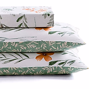 SLEEPBELLA Duvet Cover Set 600 Thread Count Cotton Bedding Set (Full, White&Green Floral)
