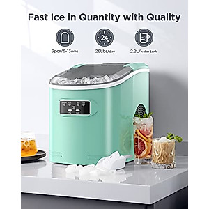 Silonn Countertop Ice Maker Machine, Portable with Handle, Ice Scoop and Basket, Makes up to 27 lbs. of Ice Per Day, 9 Cubes in 7 Mins, Green, 12 x 9 x 12 inches (SLIM06)