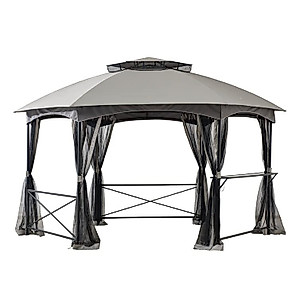 Generic Outdoor Patio Hexagon Gazebo 13' W X 11' D Dome Top Powder-Coated Steel Frame Gazebo with Net Gray