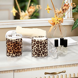 ALAZA 4 Pack Qtip Holder Dispenser Leopard Print Cheetah Cotton Ball Cotton Swab Cotton Round Pads Floss Clear Bathroom Storage Containers Plastic Apothecary Jars with Lids