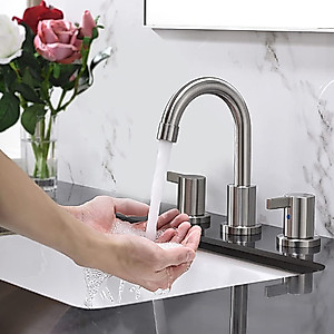 Phiestina 2 Handle 3 Hole 8 Inch Widespread Bathroom Faucet with Metal Pop-Up Drain, Brushed Nickel, WF015-1-BN