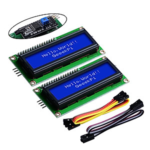 GeeekPi 2-Pack I2C 1602 LCD Display Module 16X2 Character Serial Blue Backlight LCD Module for Raspberry Pi Arduino STM32 DIY Maker Project Nanopi BPI Tinker board Electrical IoT Internet of Things