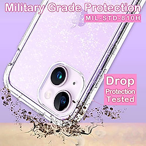 Coolwee Crystal Glitter Full Protective Compatible Apple iPhone 14 Case Military Drop Protection Heavy Duty Hybrid 3 in 1 Rugged Shock-Absorbent Transparent Shiny Clear Bling Sparkle