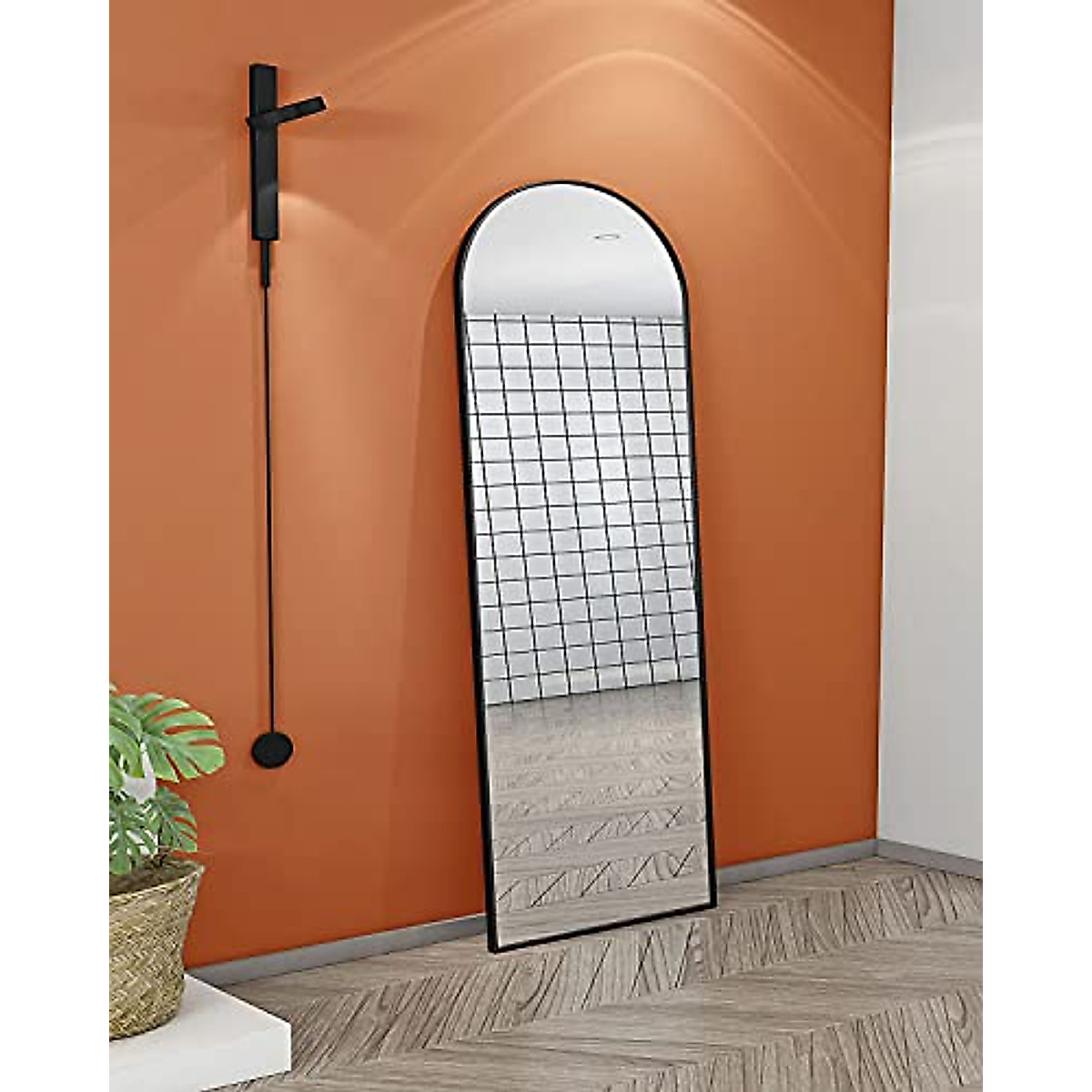 SHIGAKEN 65"×22" Arched Full Length Mirror, Aluminum Alloy Framed, Floor Mirror, Full Body Mirror, Large Arched Wall Mirror - Black