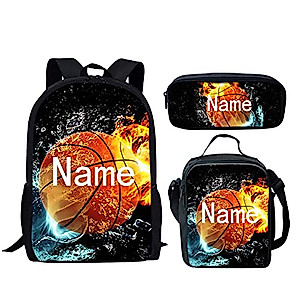 HUGS IDEA Custom Name School Bag Set Add Your Name on Football Design 3 in 1 Backpack with Insulated Lunch Box Pencil Case for Teen Boys School Supplies