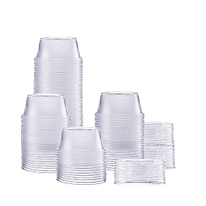 Comfy Package [3.25 oz. - 100 Count Clear Disposable Plastic Portion Cups with Lids - Soufflé Cups, Jello Shot Cups With Lids, Clear Plastic Containers Perfect for salad Dressing and More