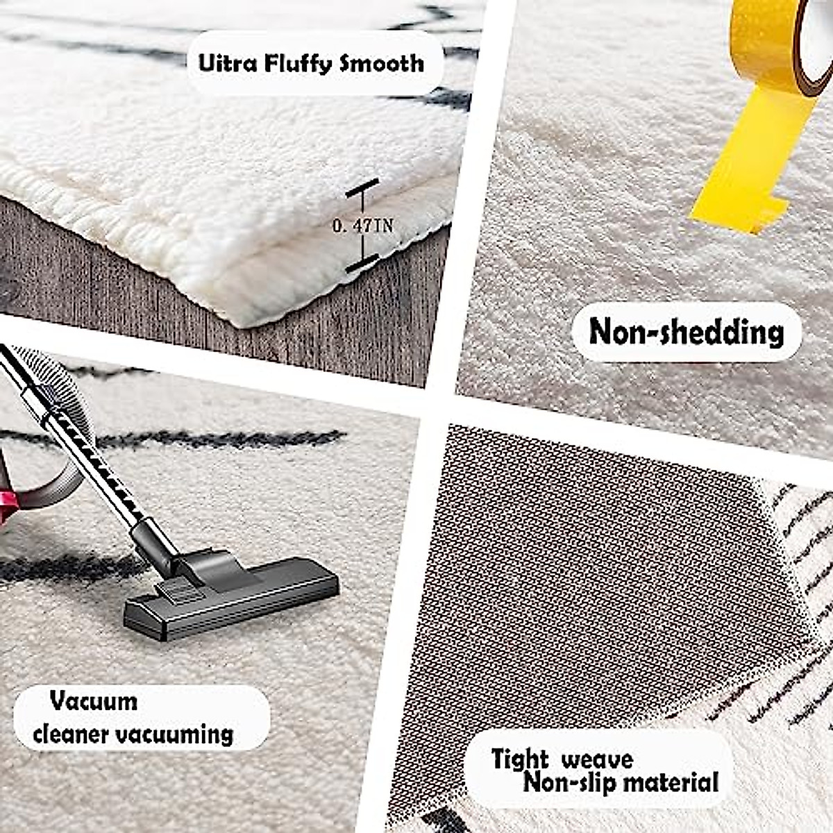 Geometric Striped Living Room Farmhouse Rug - 4'x6' Modern Diamond Stripes and Star Washable Carpet - Minimalistic Non Shedding Easy-Cleaning Floor Carpet for Bedroom