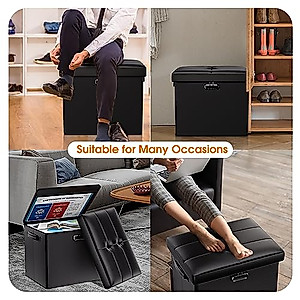 BALAPERI Storage Ottoman with Lid, Fireproof Folding Ottomans with Lock for Important Documents, Waterproof Padded Seat for Bedroom Foot Rest Stool for Living Room, 17 Inches Short Ottoman
