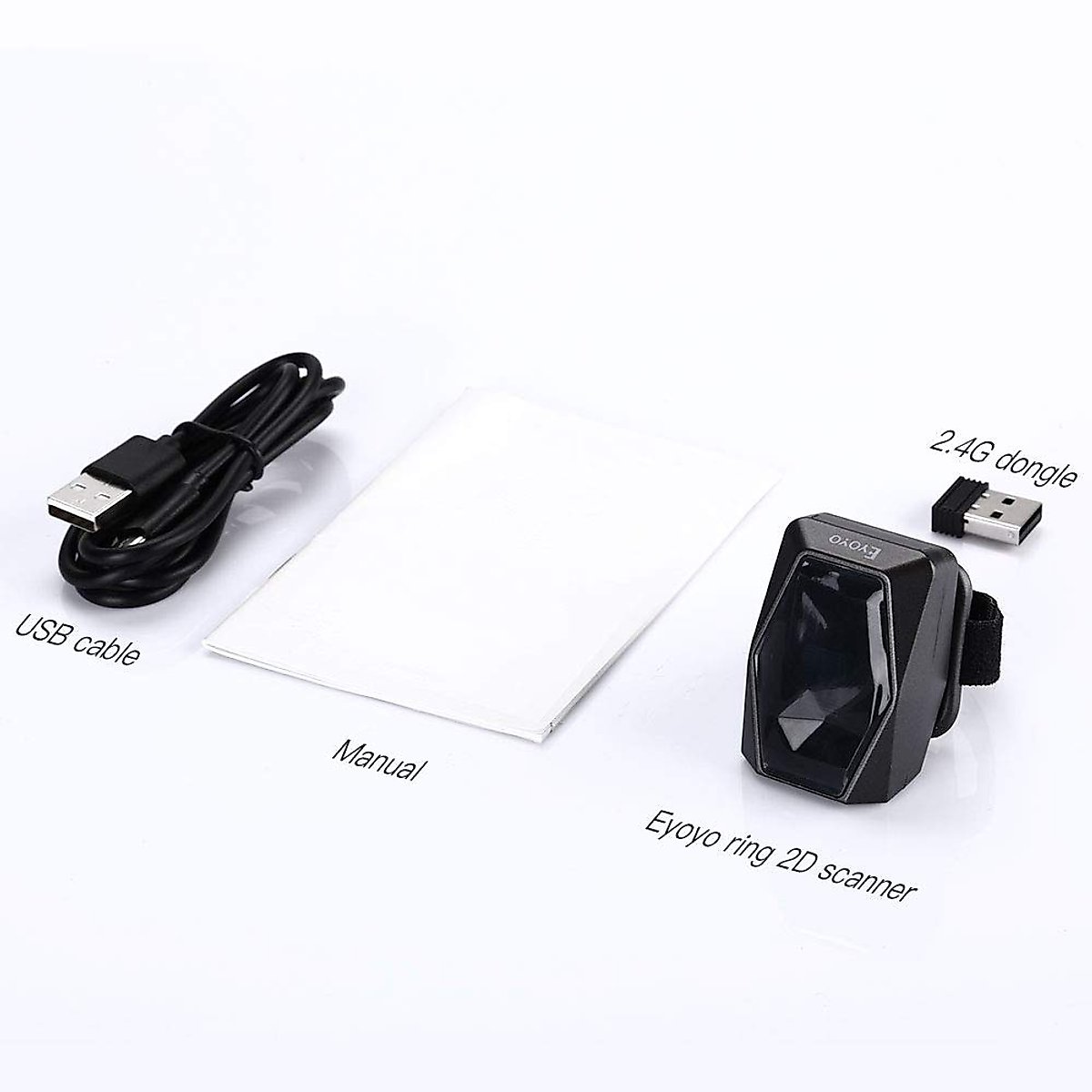 Eyoyo 2D Finger Ring Barcode Scanner, Mini Wearable 3-in-1 USB Wired & 2.4G Wireless & Bluetooth Scanner, Image 1D QR Bar Code Reader PDF417 Data Matrix Screen Scan for iPad, Smartphone, PC