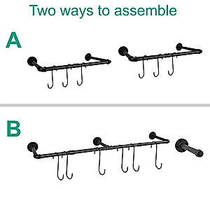 Industrial Pipe Clothes Bar Wall Mounted Rustic Metal Garment Rack Heavy Duty Hanger Holder Laundry Room Boutique Store Clothing Display Black