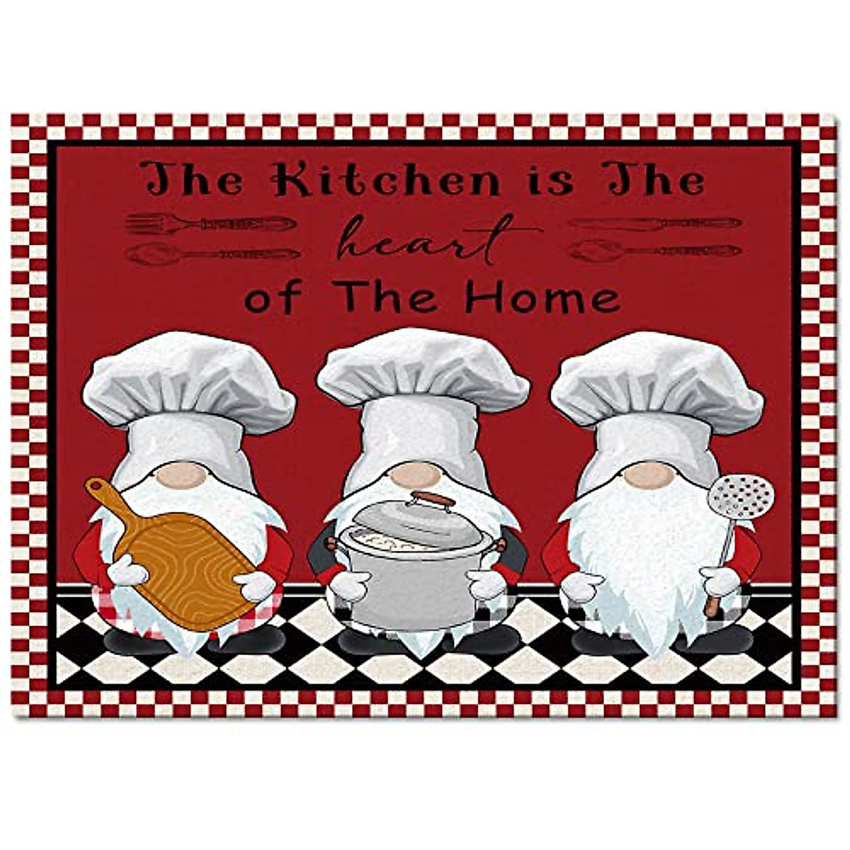 Modern Large Area Rug 5' x 8' Bedroom Rugs, Fat Chef Runner Rug Non Slip Kitchen Rug Washable Floor Carpet Mat for Living Room Bathroom Outdoor Cook Gnomes Buffalo Plaid Red