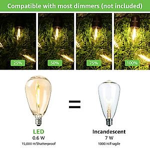 Lepro S14 Outdoor String Lights 50ft Hanging Patio Lights with 15 Shatterproof LED Edison Bulbs, Waterproof Bistro Lights Backyard String Lighting for Deck, Pergola, Porch, Garden, Gazebo