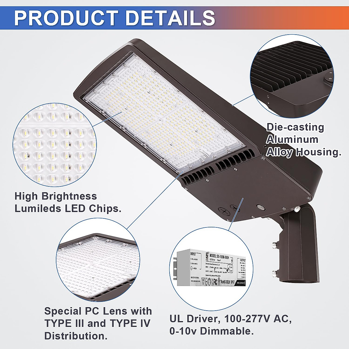 150W LED Parking Lot Light, 5700K 21000LM(140LM/W) Outdoor Commercial LED Shoebox Lights with Yoke Mount, [600W HPS Equiv.] Area/Street/Arena/Security Lighting, AC100-277V, UL&DLC Listed