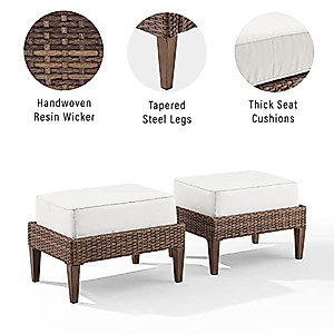 Crosley Furniture Capella 2-Piece Wicker Outdoor Ottoman Foot Rest for Patio, Deck, Porch, Creme