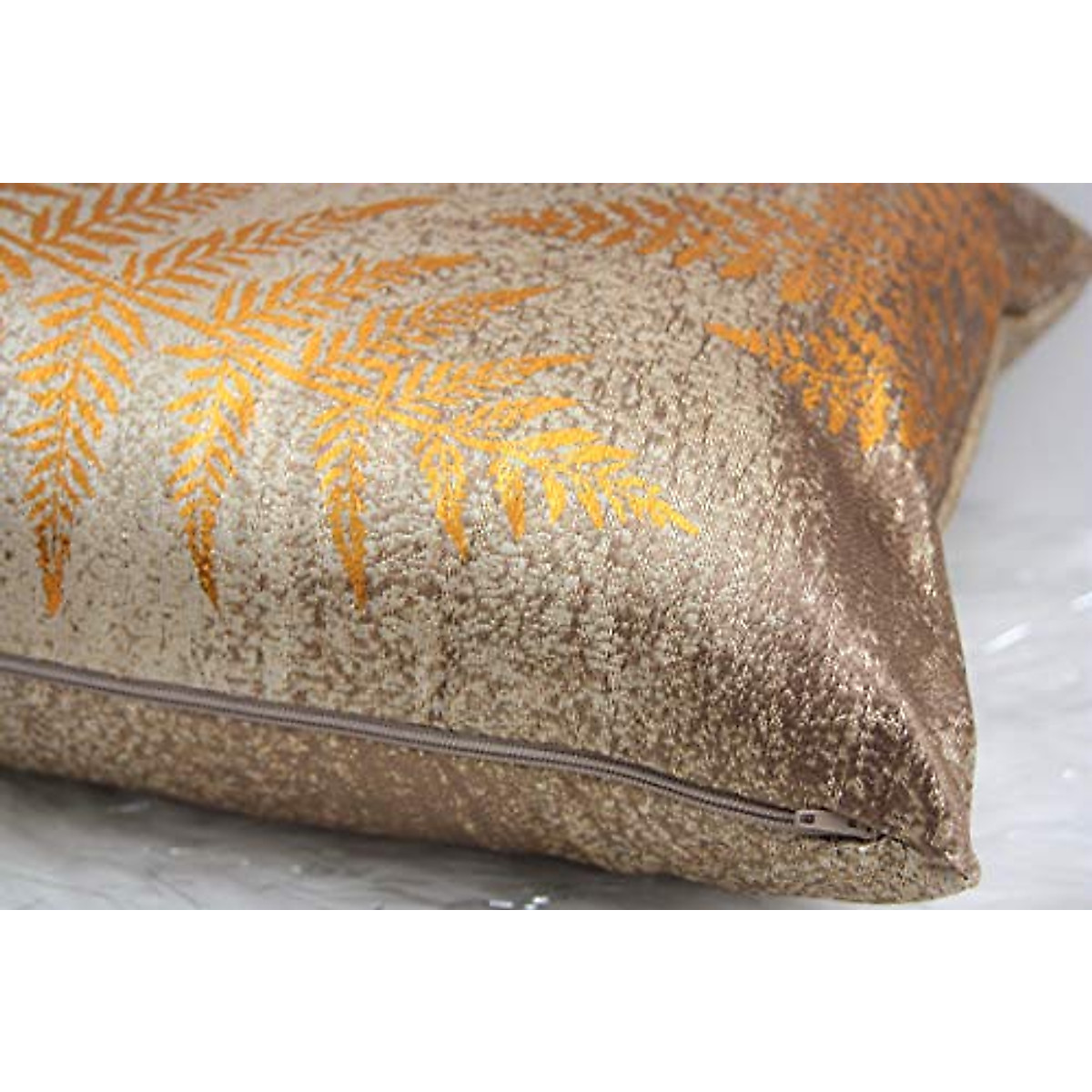 Gold Metallic Throw Pillow with Foil Leaf Design Case + Insert Gold Throw Pillow