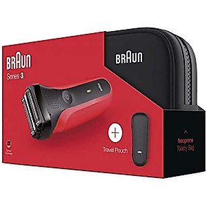 Braun Shaver Series 3 300TS | Electric Razor for Men | Toiletry Bag Gift Set | Electric Foil Shaver, Rechargeable - Red