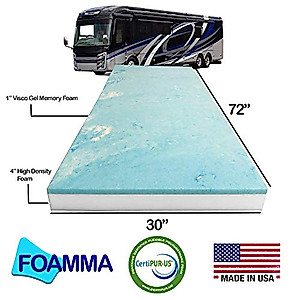 Foamma 5” x 30” x 72” Truck, Camper, RV Travel Visco Gel Memory Foam Bunk Mattress Replacement, Made in USA, Comfortable, Travel Trailer, CertiPUR-US Certified, Cover Not Included