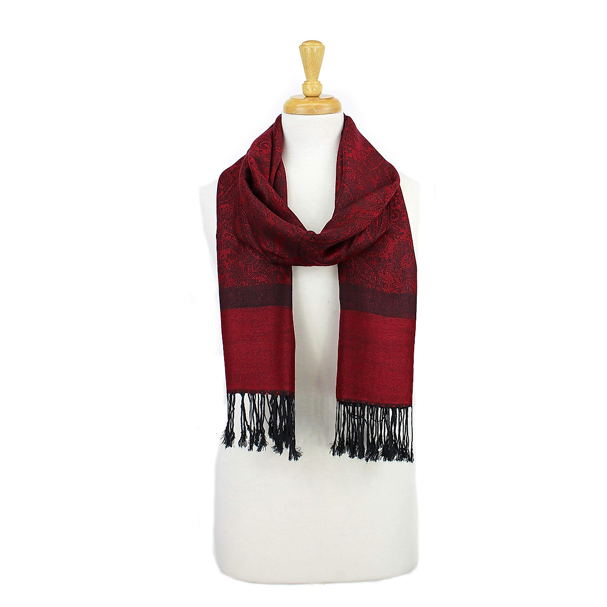 Paskmlna Paisley Jacquard Pashmina Shawl Wrap Scarf Stole,Burgundy-black018-09,Large