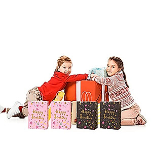 YYaaloa 28pcs Small Gift Bags with Handle Bulk 4 styles Birthday Star Print Party Favor Paper Shopping Bags for Kids Birthday Xmas Party Supplies Retail Bags (Birthday, Small 28pcs)
