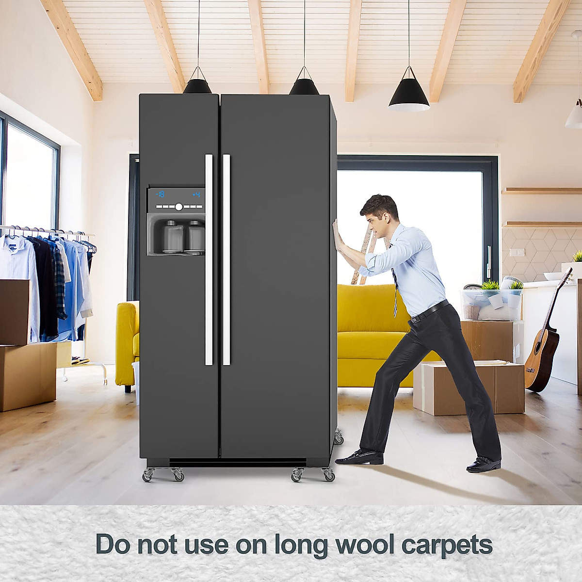 Large Heavy Furniture Mover with 4 x 360° Rotation Wheels, 6.5x6.5 Inch Carbon Steel Mix Up to 3747LB/1700KG Heavy Strong Duty Moving Base Tools with Brake & Lifter for Easy Moving Large Furniture