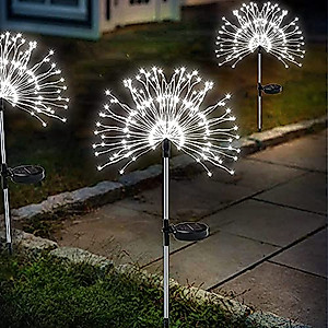 Honche 2Pack Solar Garden Light Ground-Plug in 120LED 8 Modes Waterproof Outdoor firewrok Lights Starburst Lights for Pathway Patio Backyard LawnRoof Christmas Party Decoration(Cold White-Oval)