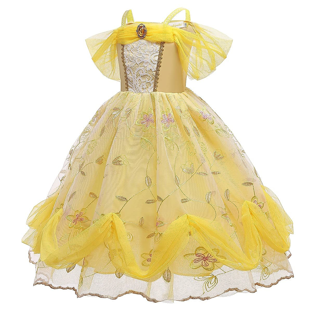 CinheyU Girls Belle Princess Birthday Party Dress w/Accessories Beauty and the Beast Costume Halloween Christmas Outfits Yellow 005 6-7T