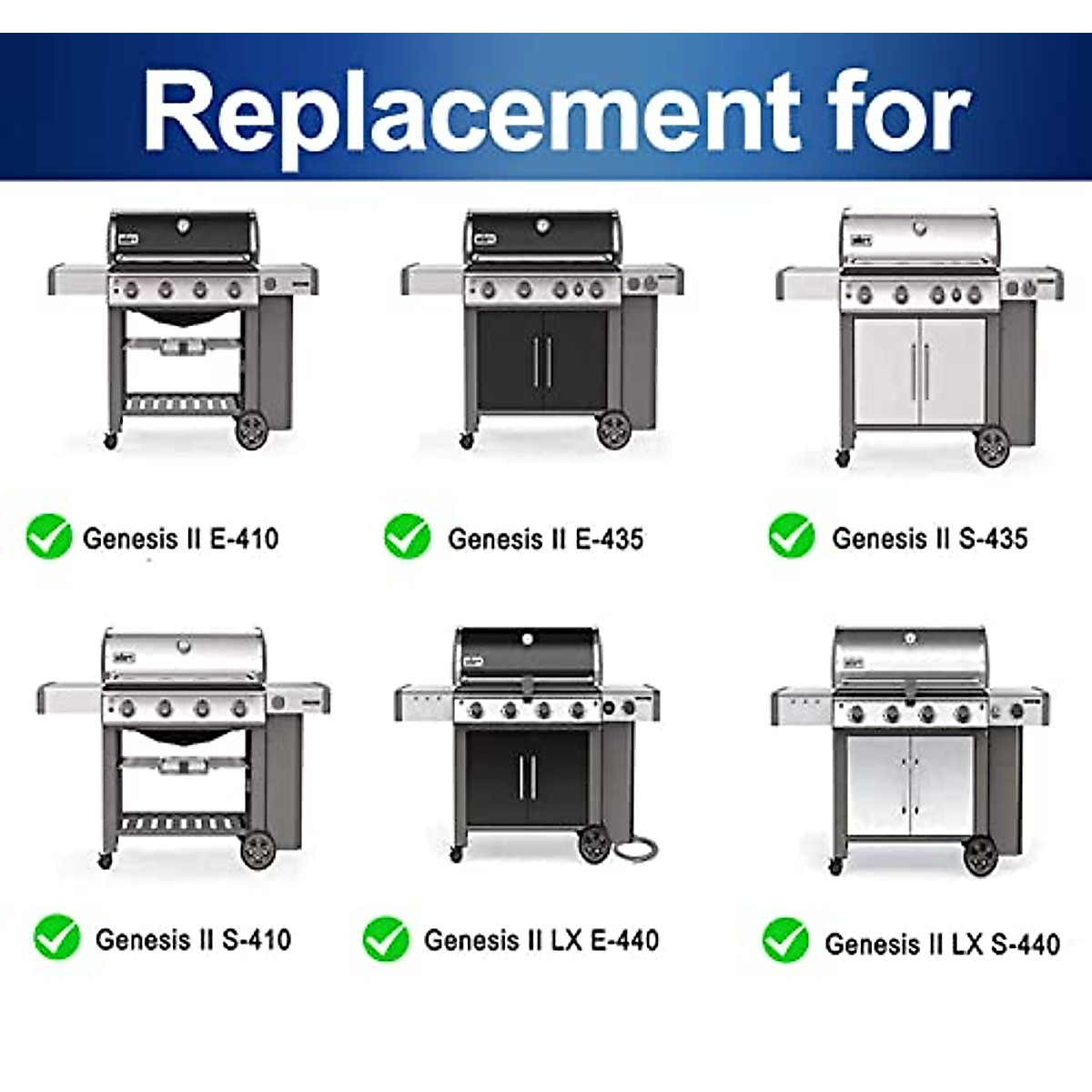 Uniflasy 18.7" Cooking Grates for Weber Genesis II 400 and Genesis II LX 400 Series Gas Grills, Genesis ll LX E-440/S-440, S-410/E-410 Grill Grate Replacement Parts for Weber 66089 66097, Cast Iron