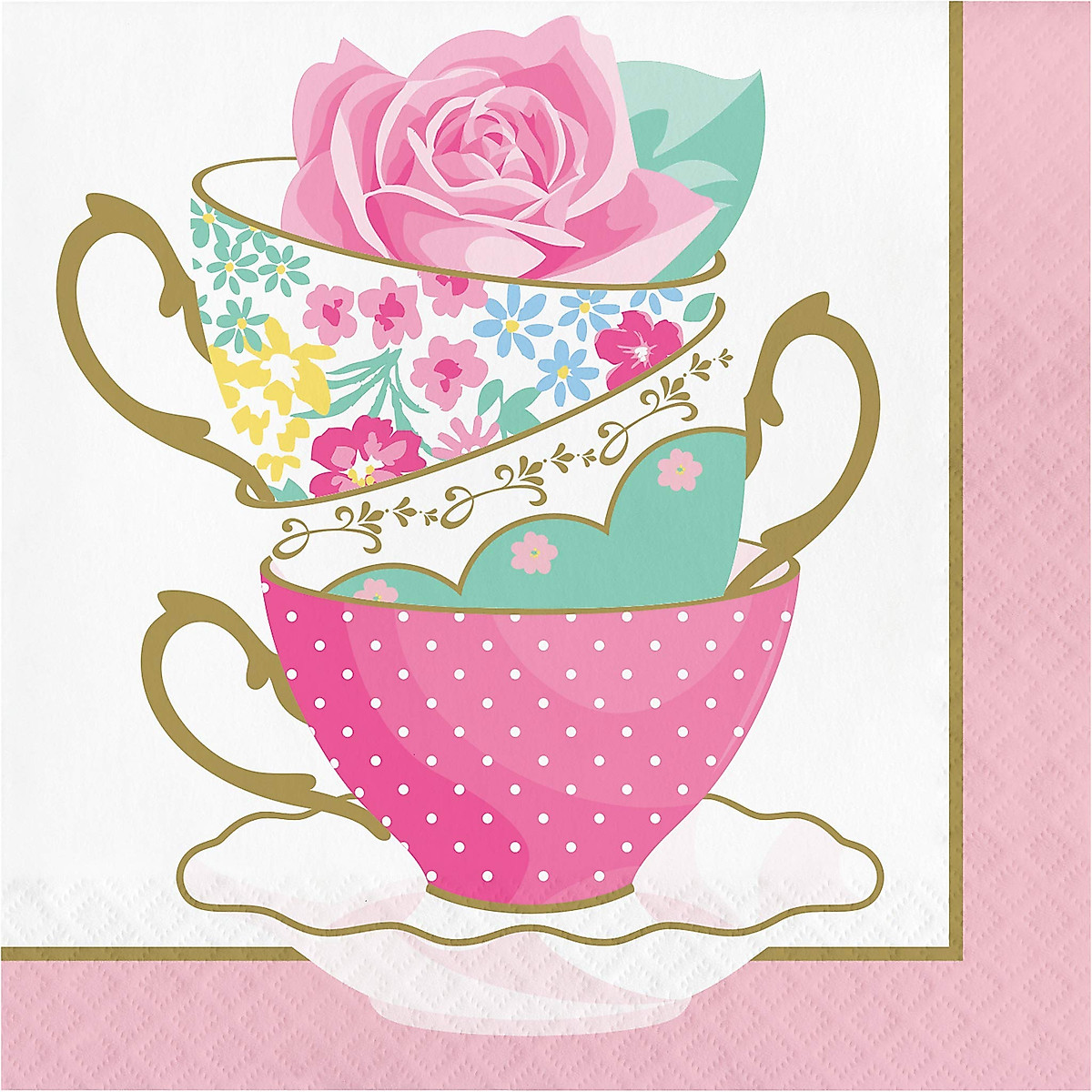 Floral Themed Tea Party Supply Pack Bundle Includes Paper Dessert Plates & Napkins for 16 Guests