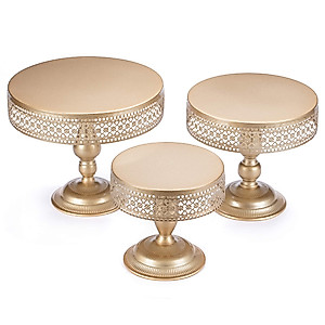 Hotity Star Heart 3-Piece Light Gold Cake Stand Set, diameter 8",10",12", Elegant Cake and Dessert Display Stands for Weddings, Birthdays, and Celebrations