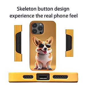 Vayuixue Cute Corgi Puppy Wearing Sunglasses Yellow Phone Case for iPhone 14 Pro Max Phone Case Description，Full Package Spray Paint, Glossy Material
