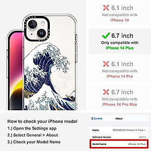 MOSNOVO Compatible with iPhone 14 Plus Case, [Buffertech 6.6 ft Drop Impact] [Anti Peel Off Tech] Clear TPU Bumper Phone Case Cover with Aesthetic Tokyo Wave Designed for iPhone 14 Plus 6.7"